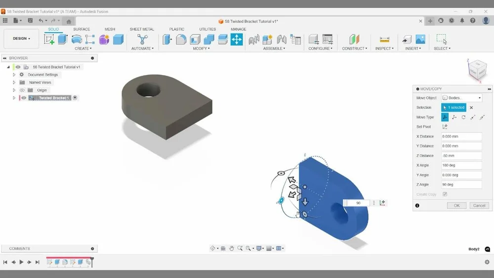 Make Complex Shapes in Fusion: Twisted Bracket with 3D Sketches — The ...