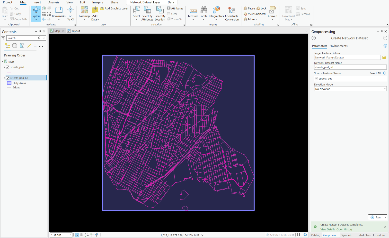 Creating & Building a simple Esri Network Dataset — mapping 101