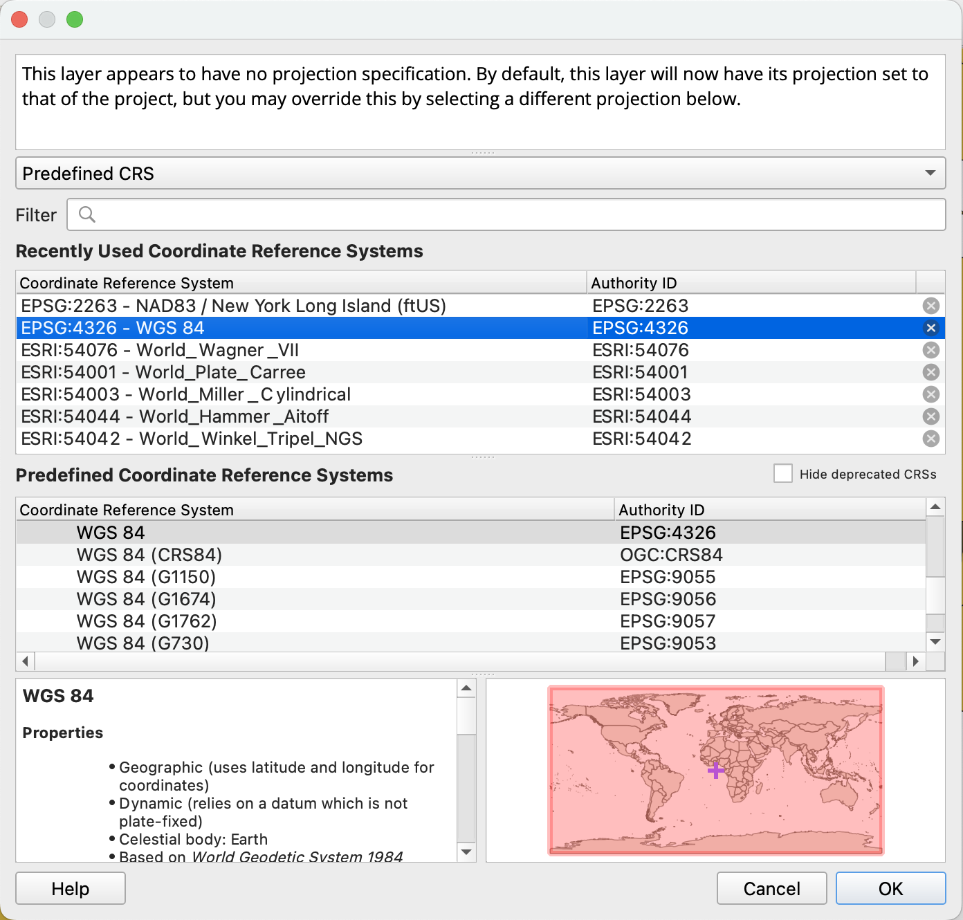 Defining the Projection of a Vector Dataset — mapping 101