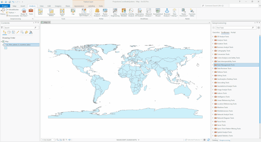 Defining the Projection of a Vector Feature Class — mapping 101