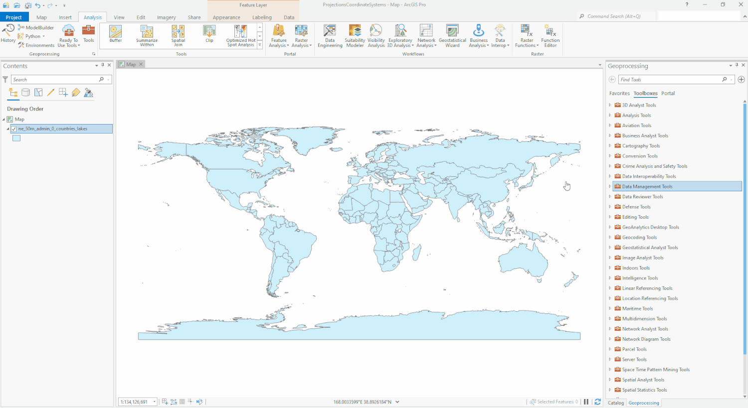 Defining the Projection of a Vector Feature Class — mapping 101