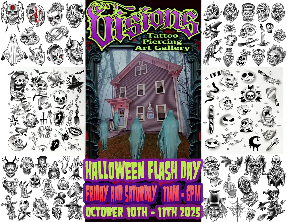 Visions Tattoo, Piercing & Art Gallery Presents: Halloween Flash Day ...
