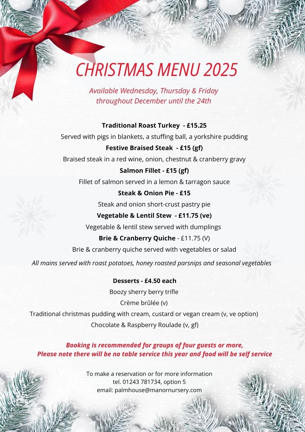 Christmas Menu 2025 | Discover Festive Dining – Book Now — Manor Nursery