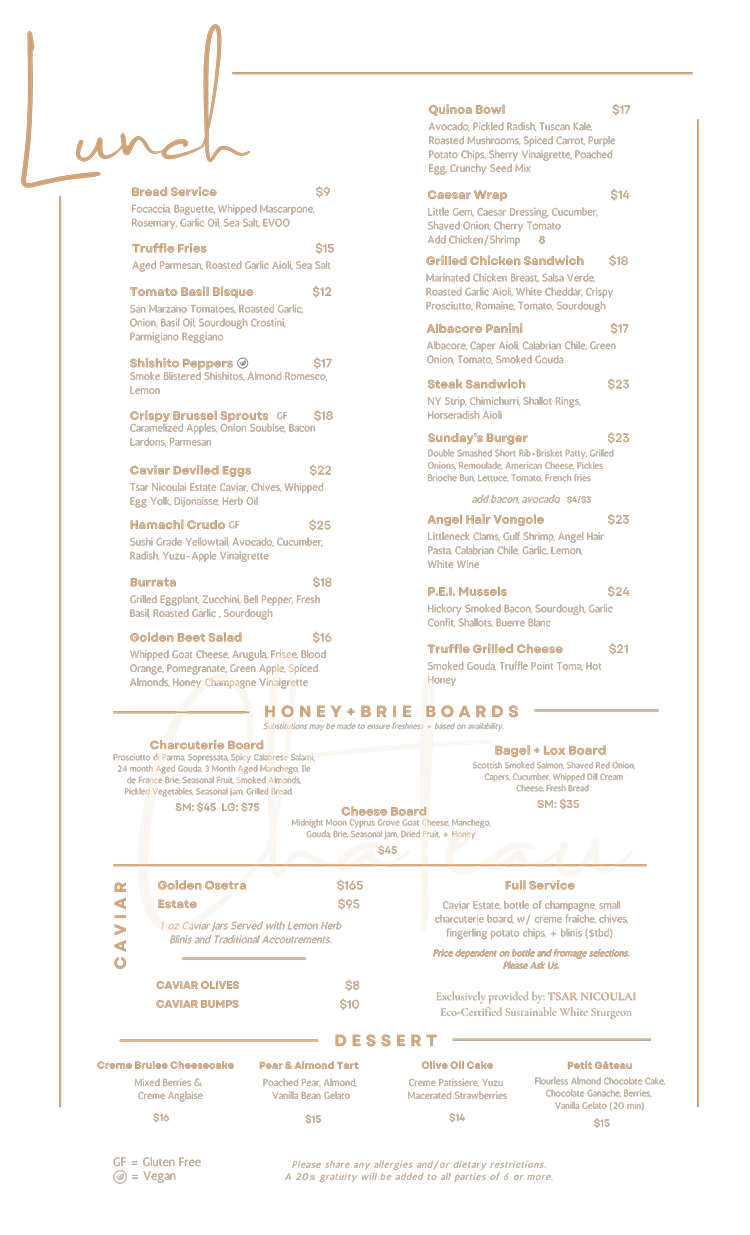 Lunch Menu — Château