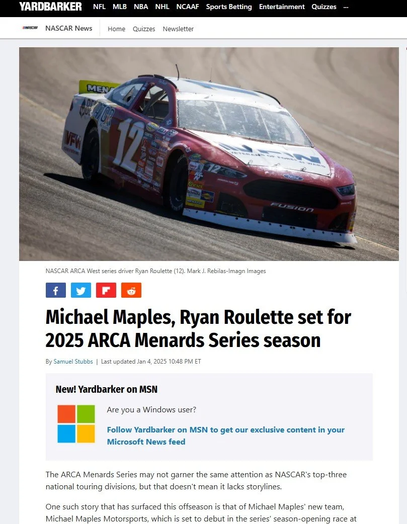 NEWS — Maples Motorsports
