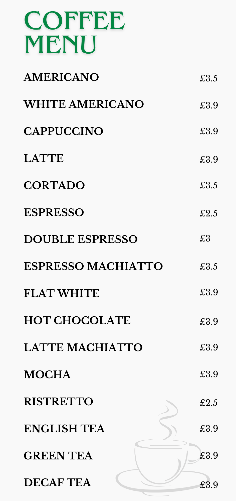 Italian Cuisine Menu — ANASMA