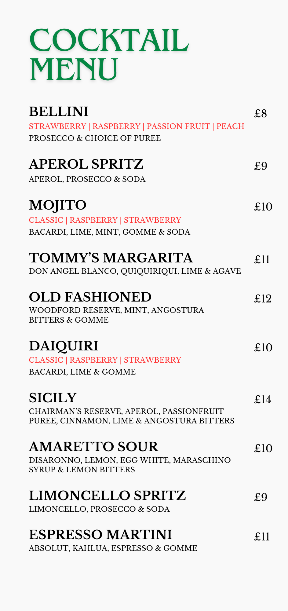 Italian Cuisine Menu — ANASMA