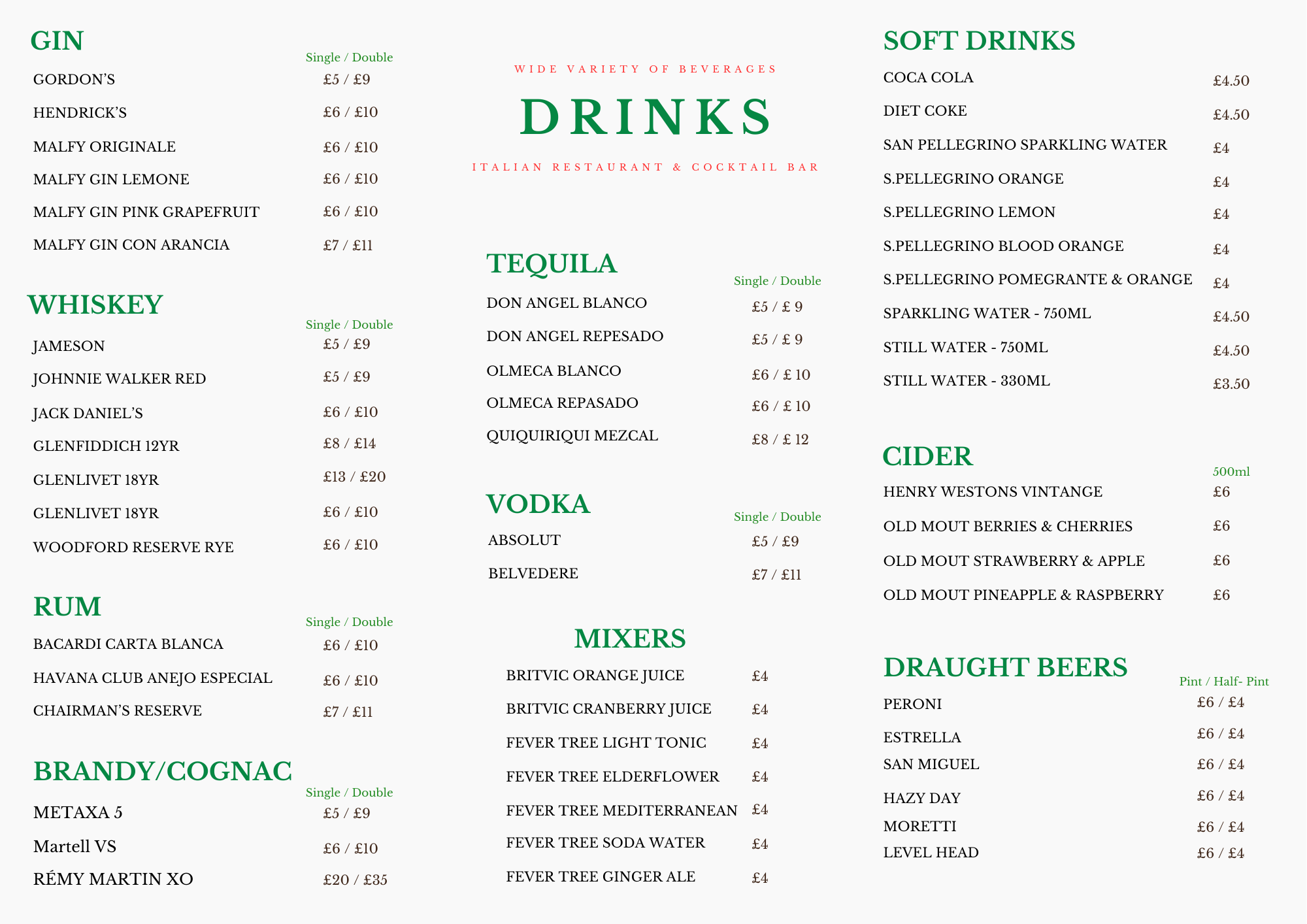 Italian Cuisine Menu — ANASMA