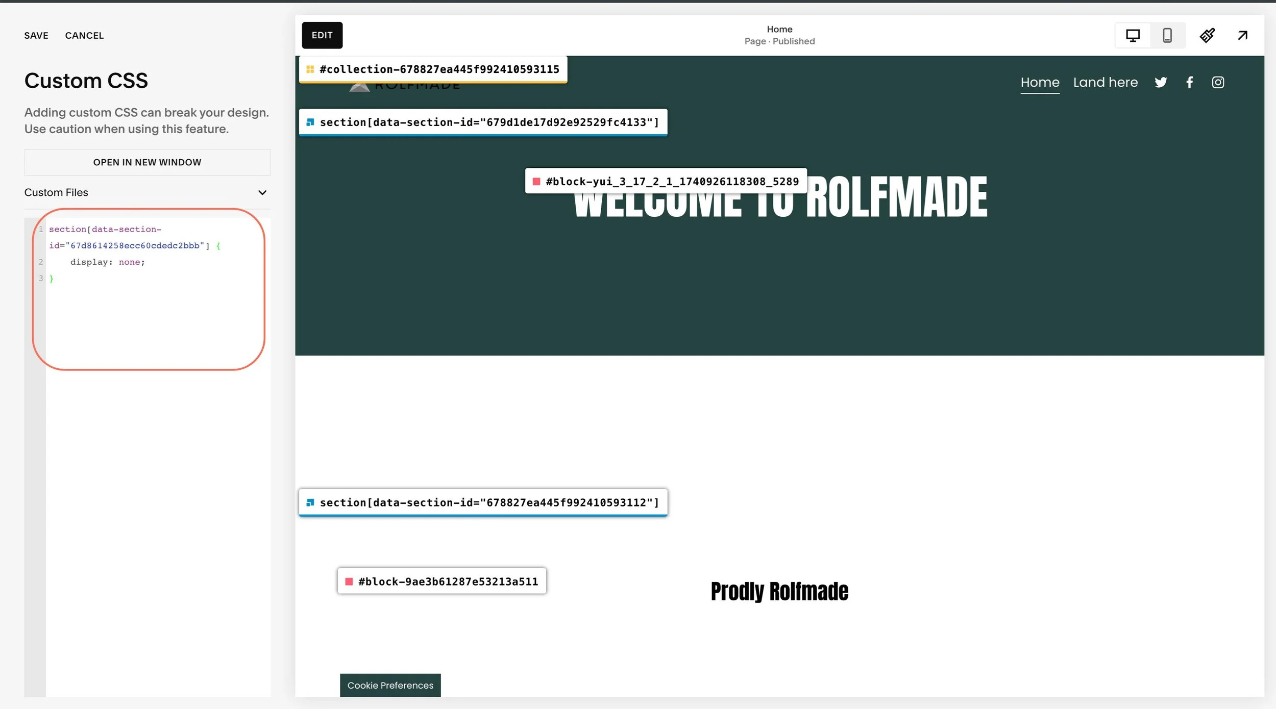 How to Hide Sections on Squarespace — Rolf Made