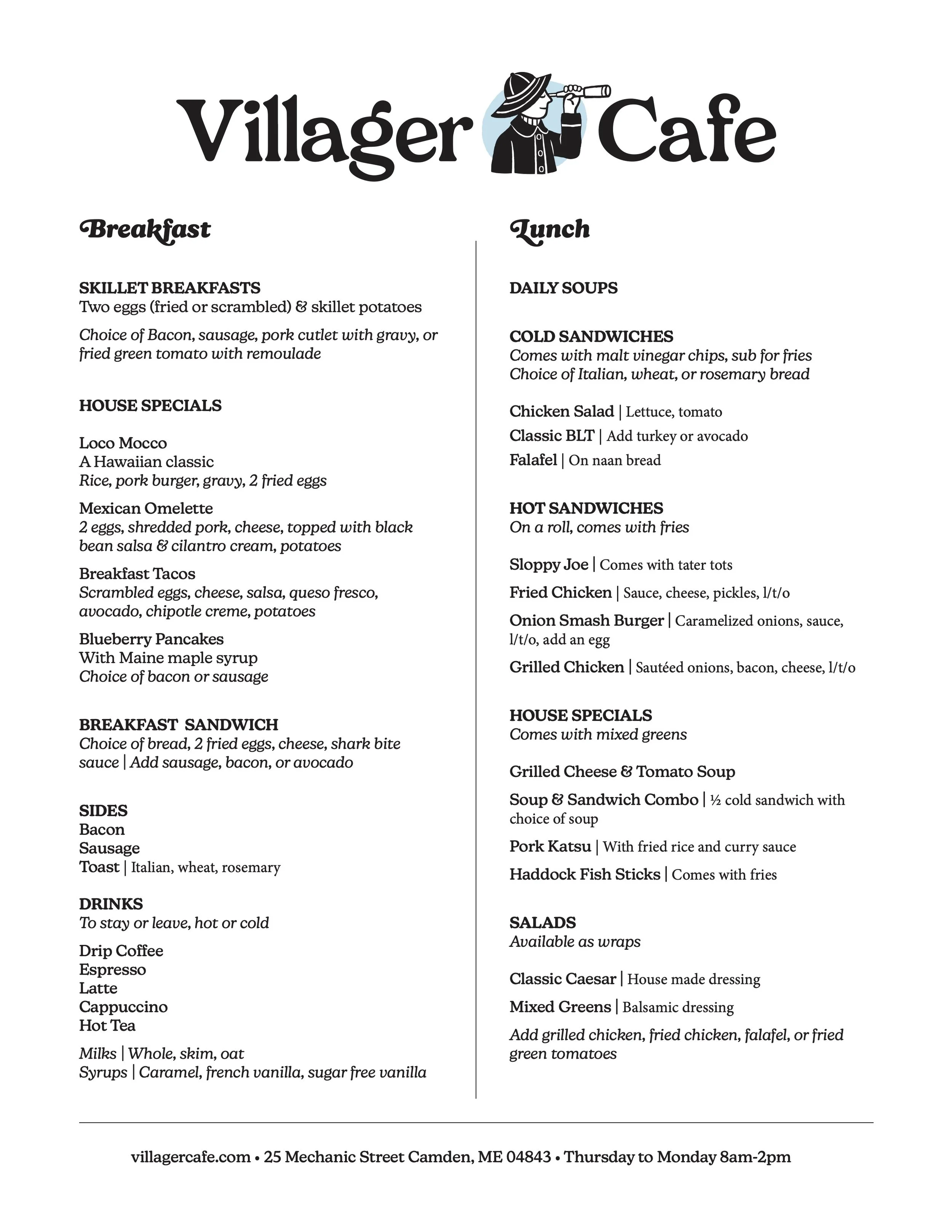Menu — Villager Cafe