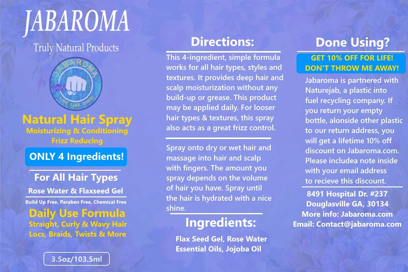 All Natural Hair Spray | For All Hair Types & Styles | — JABAROMA