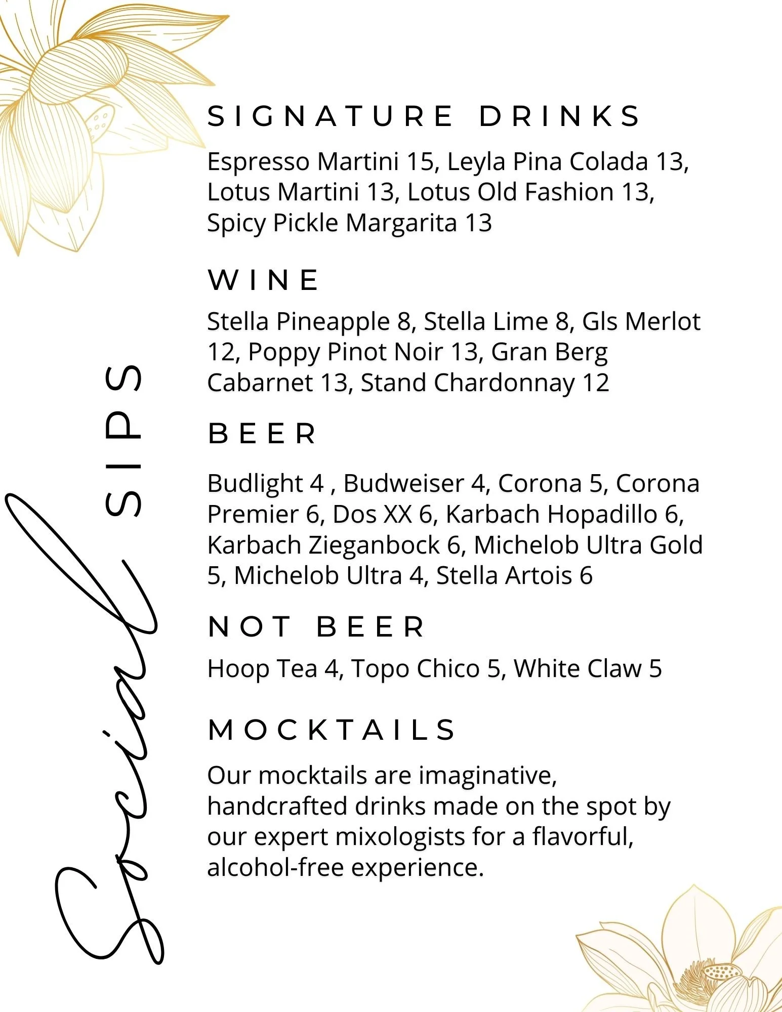 MENUS — LOTUS SOCIAL HOUSE
