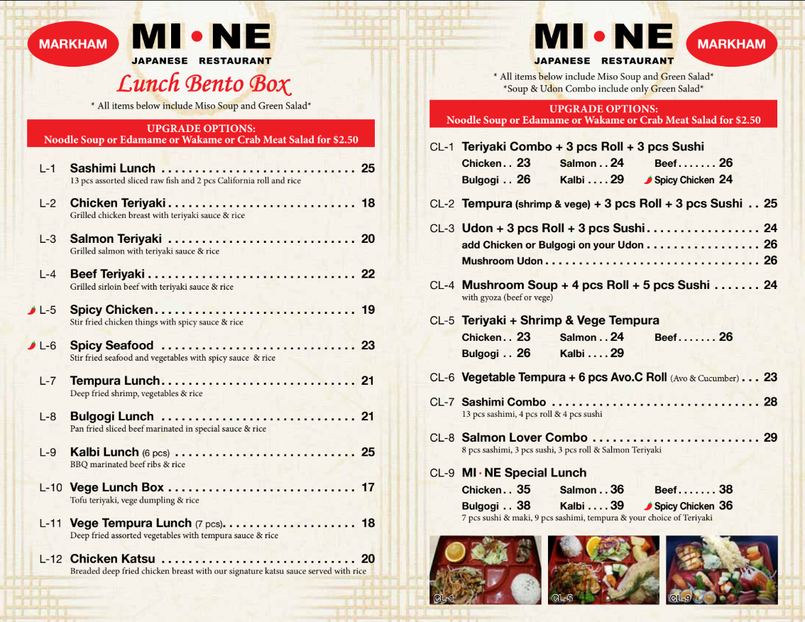Markham Menus — MI•NE Sushi