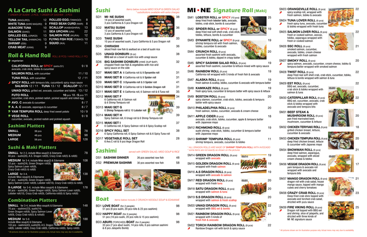 Markham Menus — MI•NE Sushi