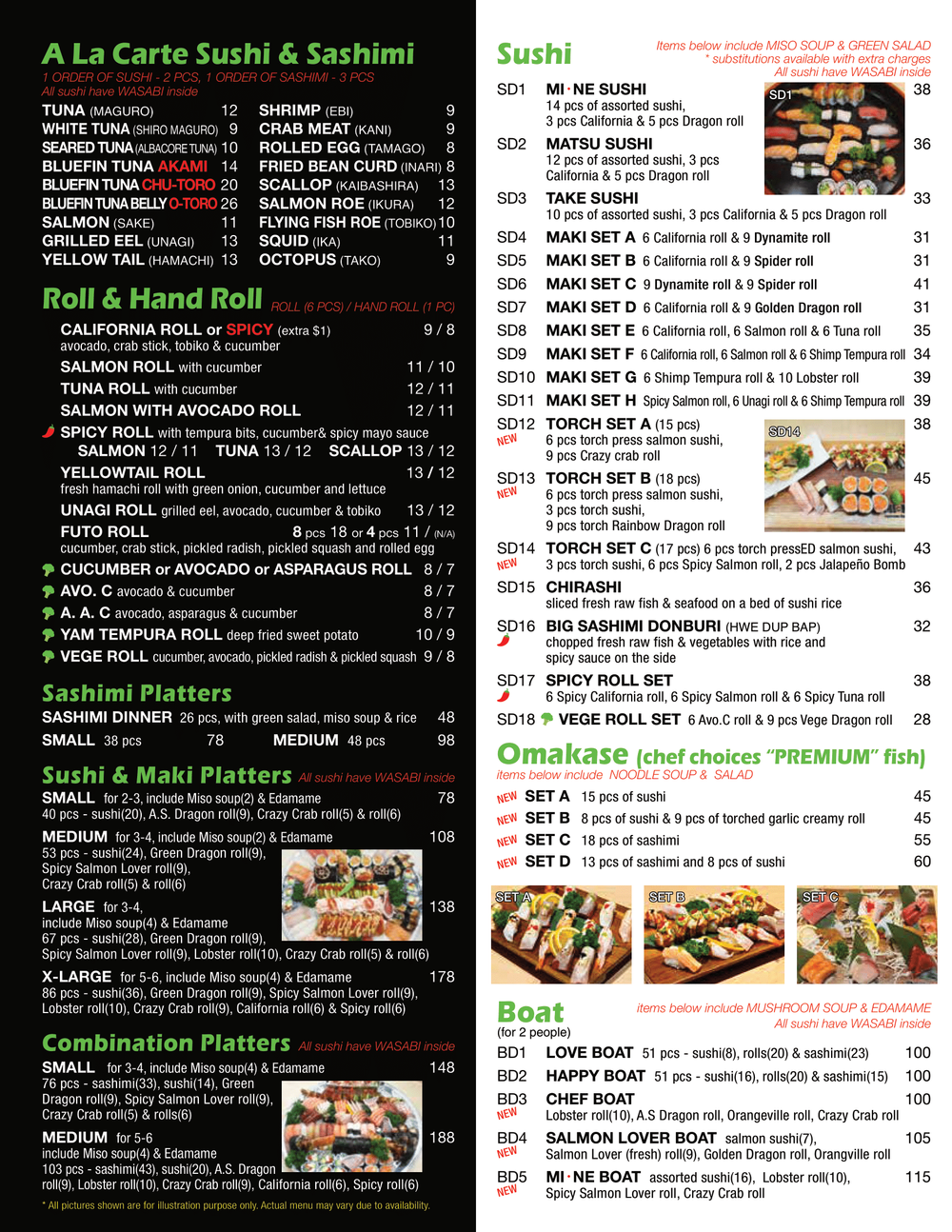 Aurora Menus — MI•NE Sushi