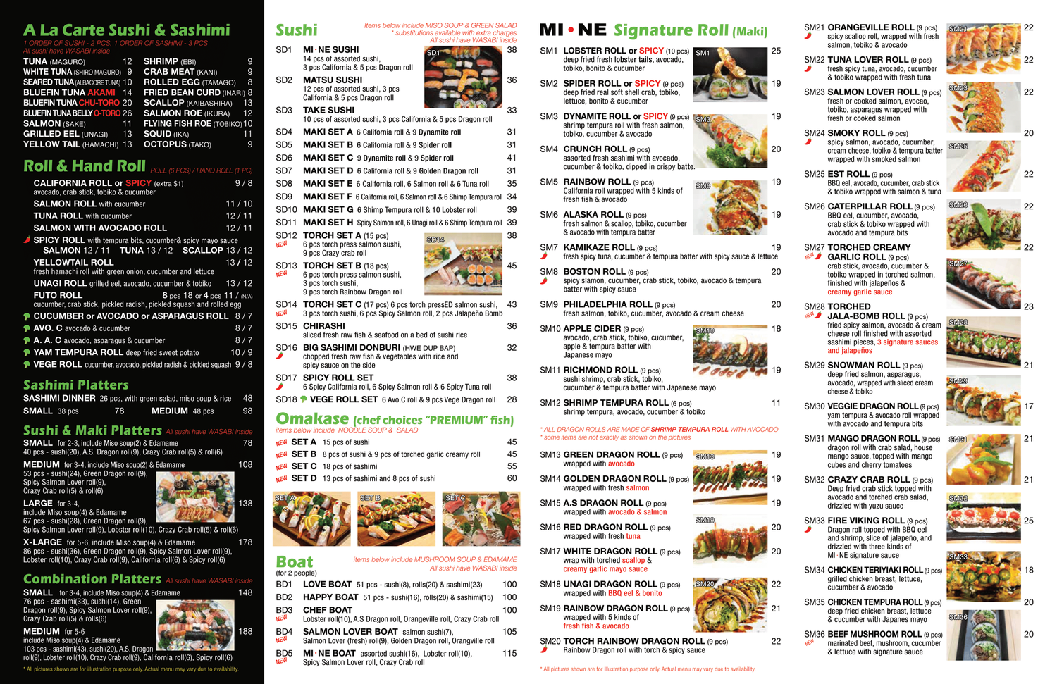 Aurora Menus — MI•NE Sushi