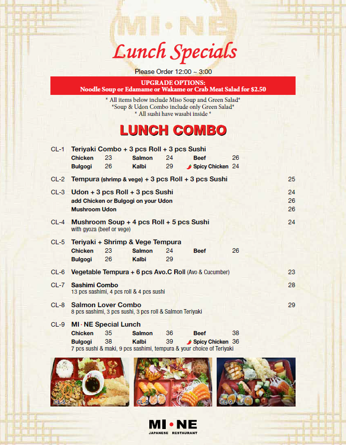 Aurora Menus — MI•NE Sushi