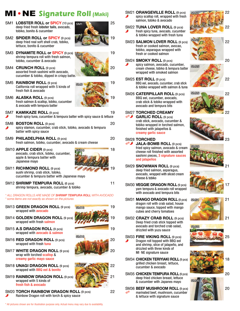 Aurora Menus — MI•NE Sushi