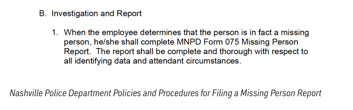How to File a Missing Person Report in Tennessee — Search Investigations