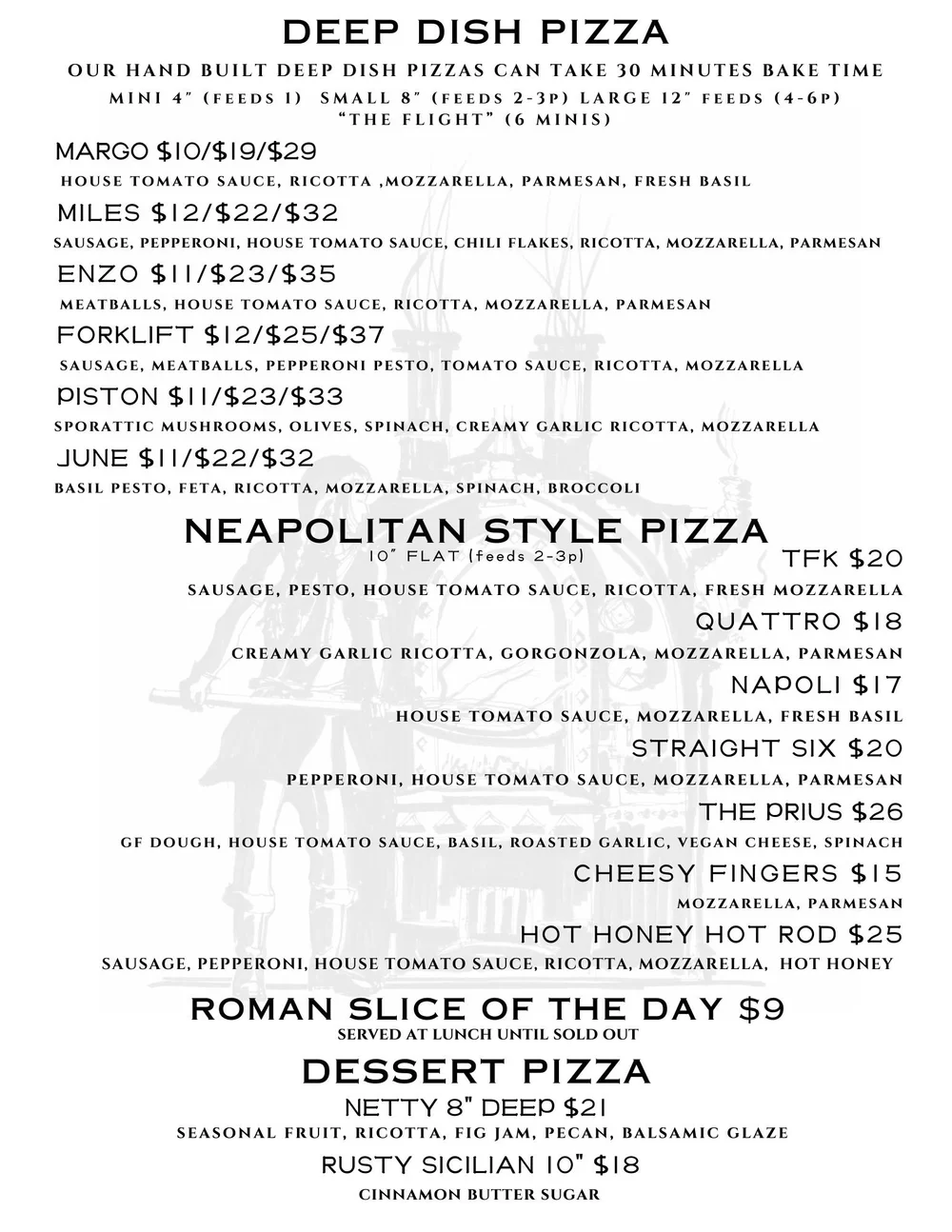 Menu — Engine Room Pizza