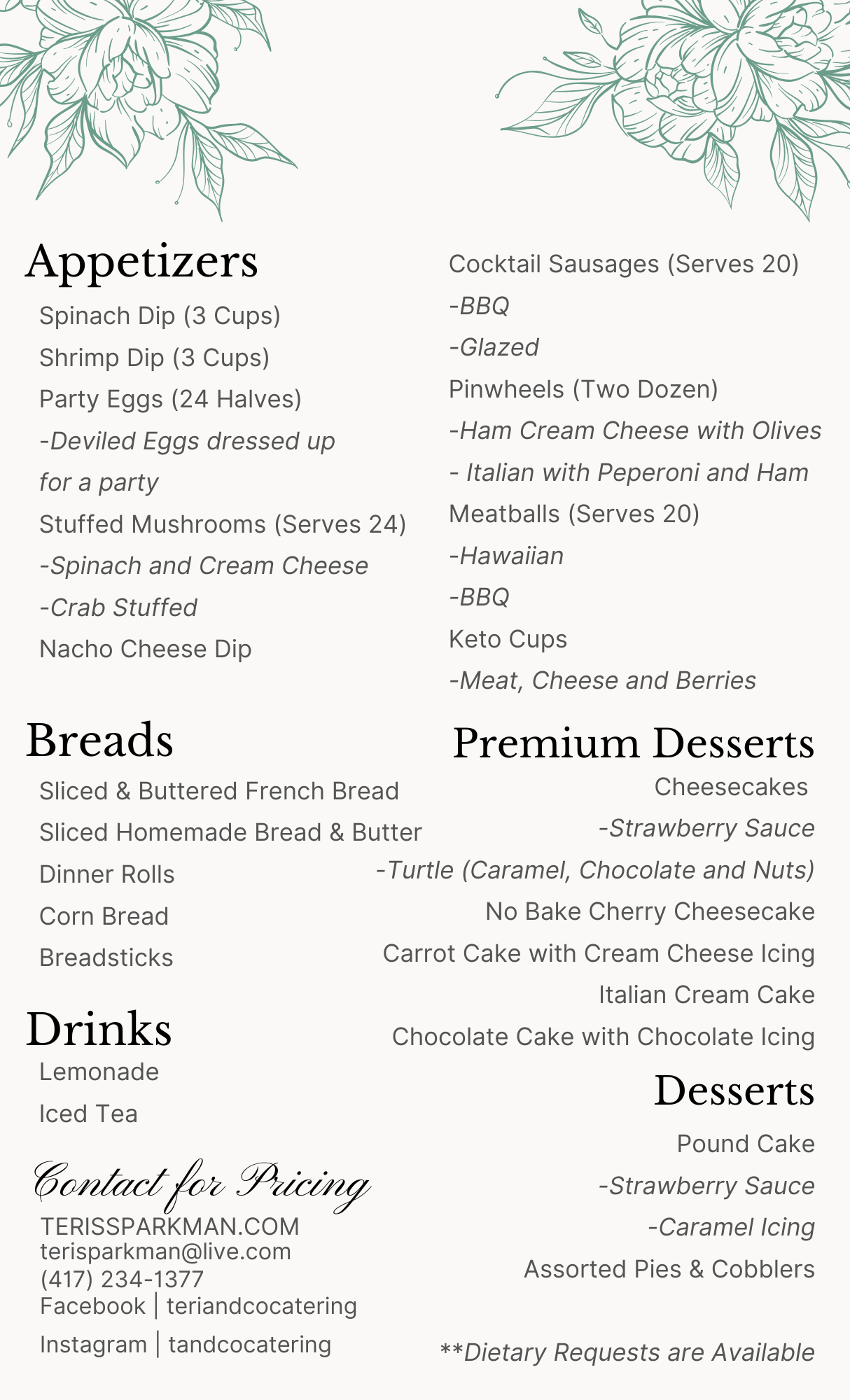 Menu — Teri & Company Catering