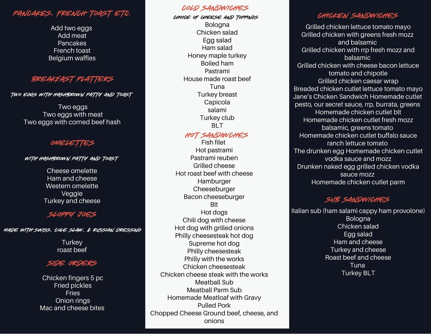 Menu — The Angry Egg