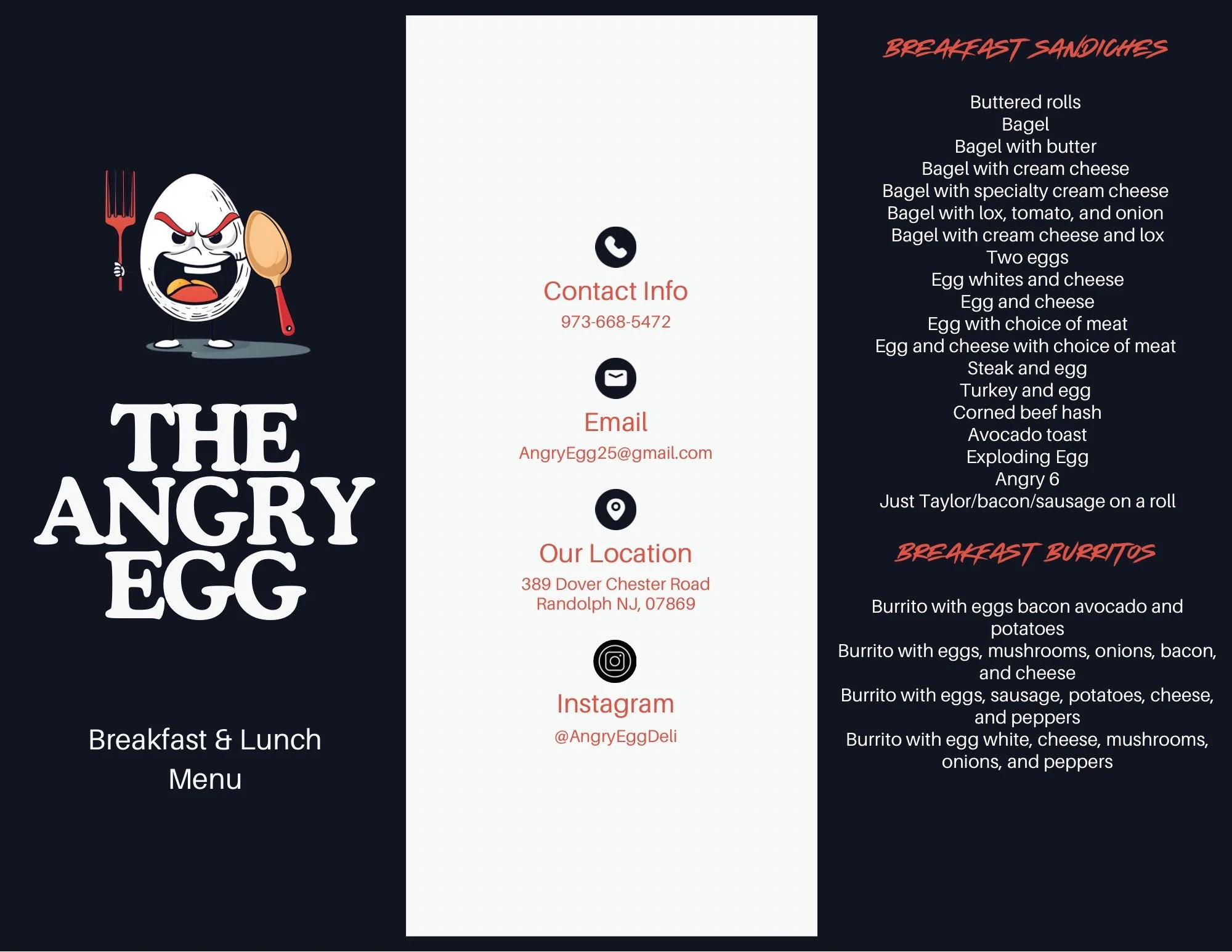 Menu — The Angry Egg