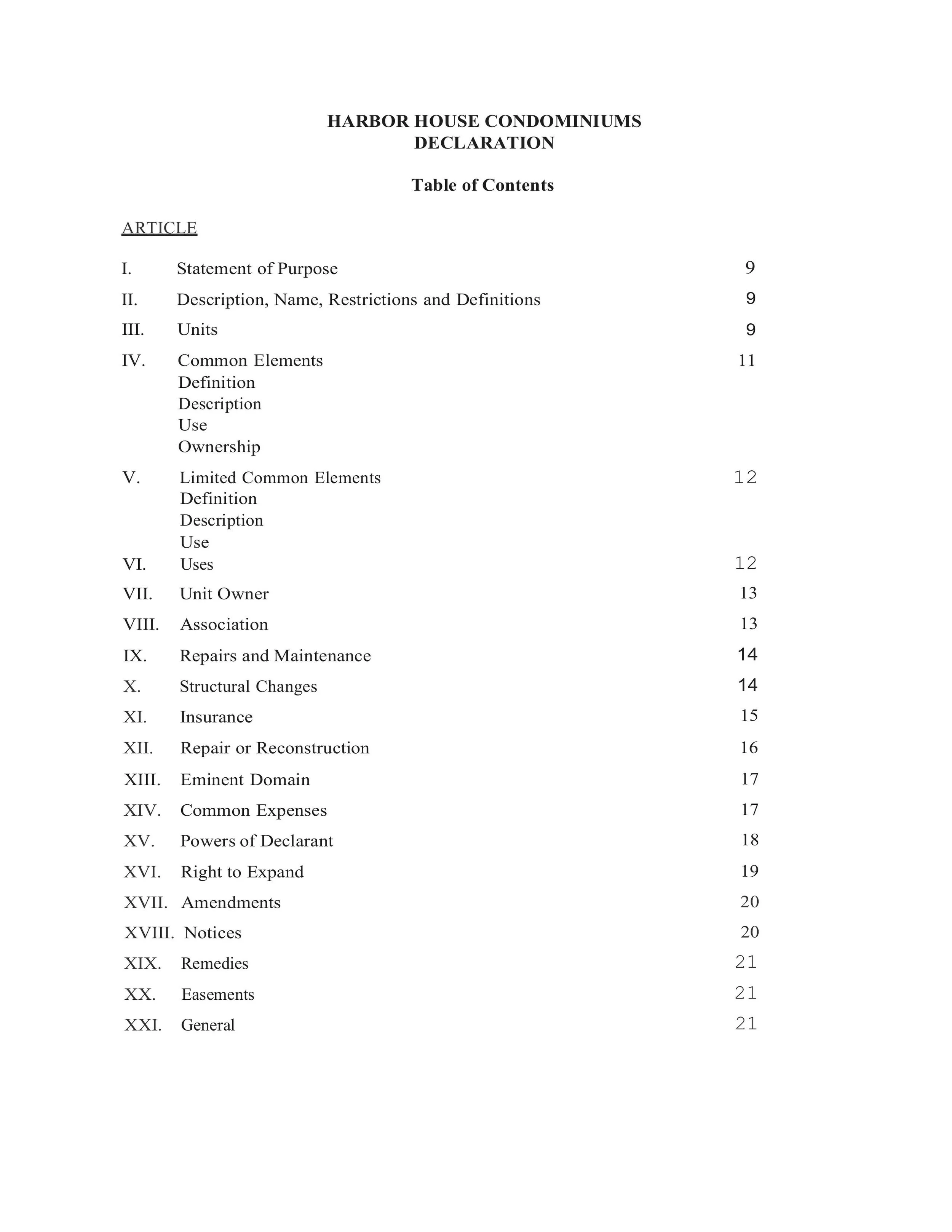 Documents — Harbor House Condominiums