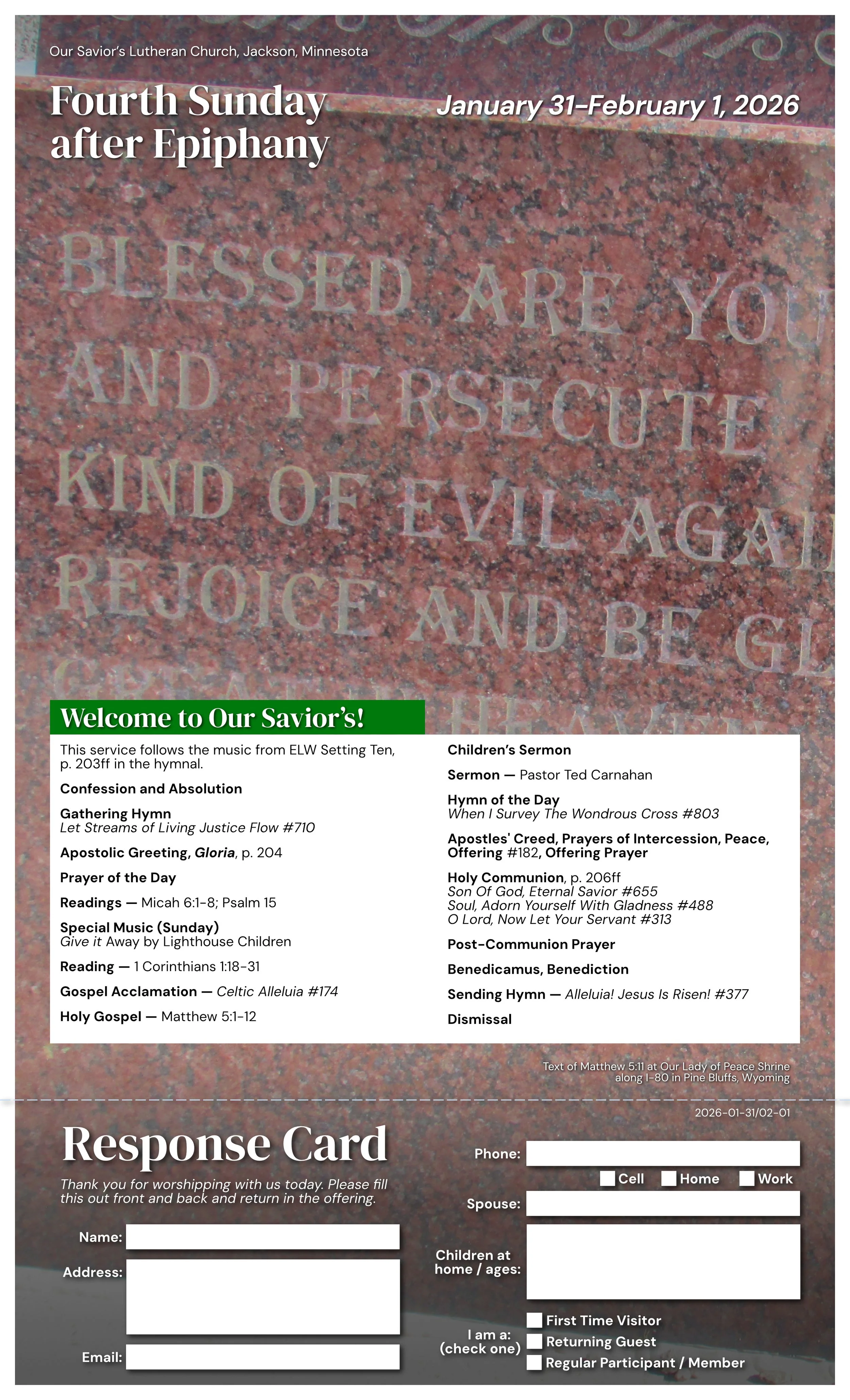 Fourth Sunday after Epiphany — Our Savior's Lutheran Church, Jackson, MN