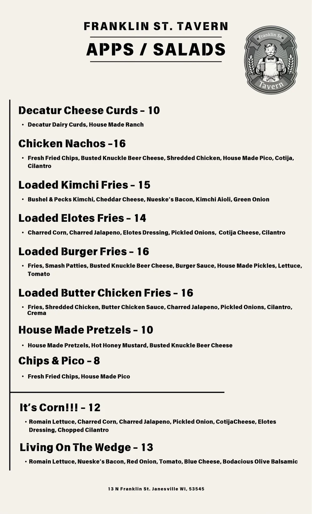 Menu — Franklin Street Tavern