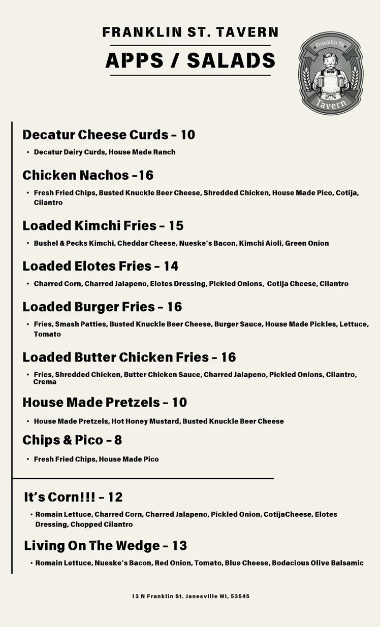 Menu — Franklin Street Tavern