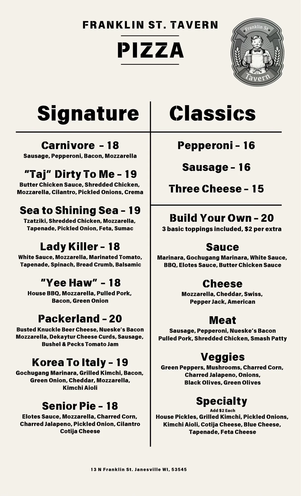 Menu — Franklin Street Tavern