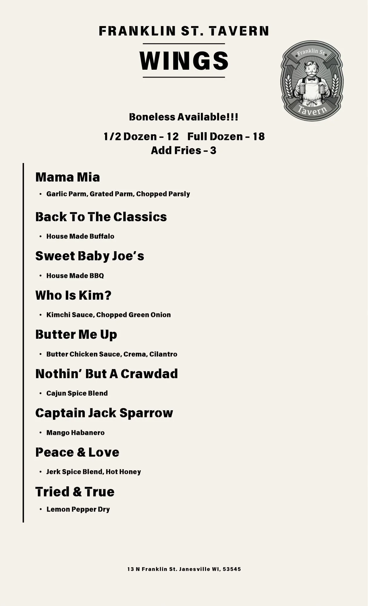 Menu — Franklin Street Tavern