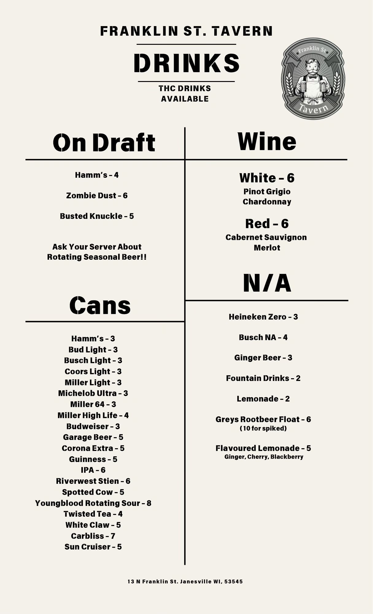 Menu — Franklin Street Tavern