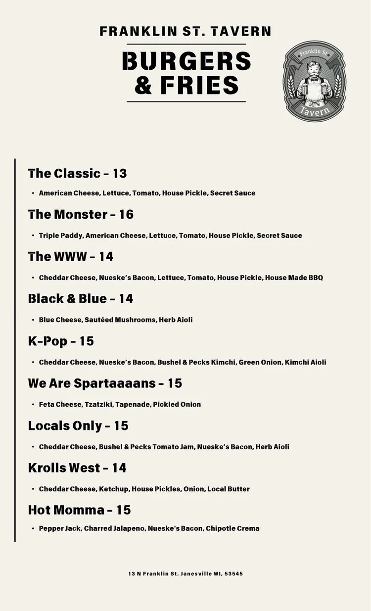 Menu — Franklin Street Tavern