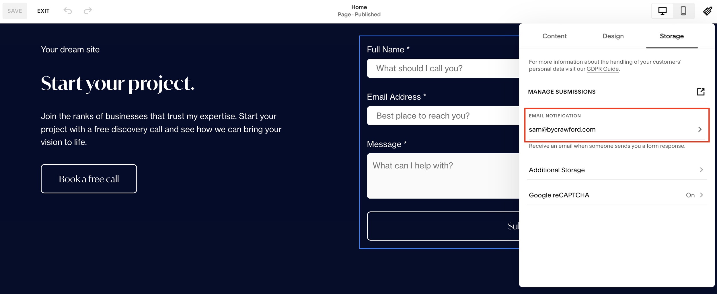 Change Form Submission Email on Squarespace — by Crawford