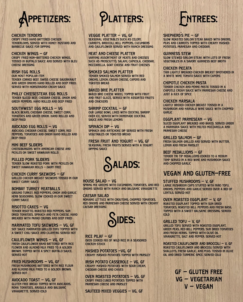 Limerick Menu Descriptions — The Irish Rover Pub