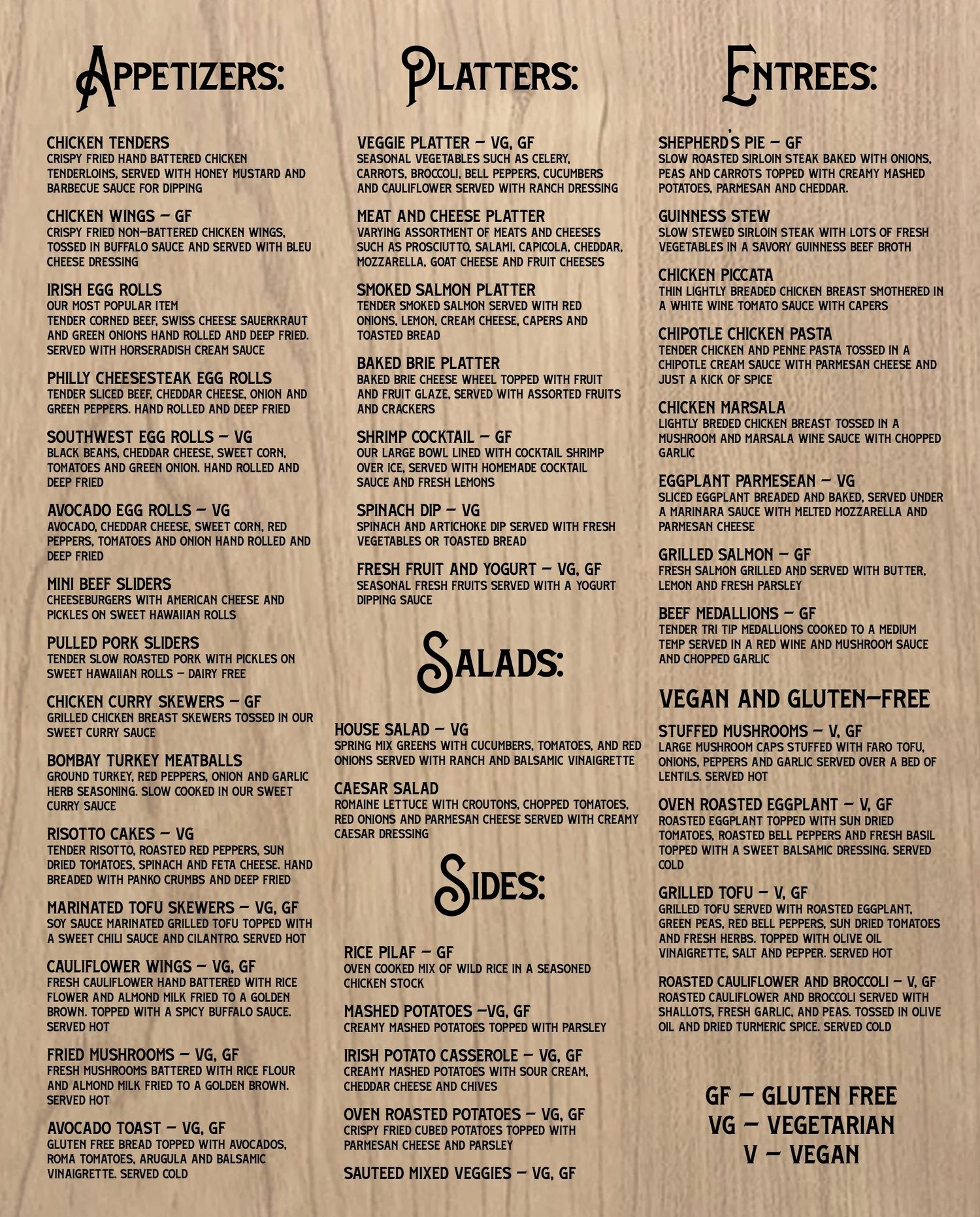 Limerick Menu Descriptions — The Irish Rover Pub