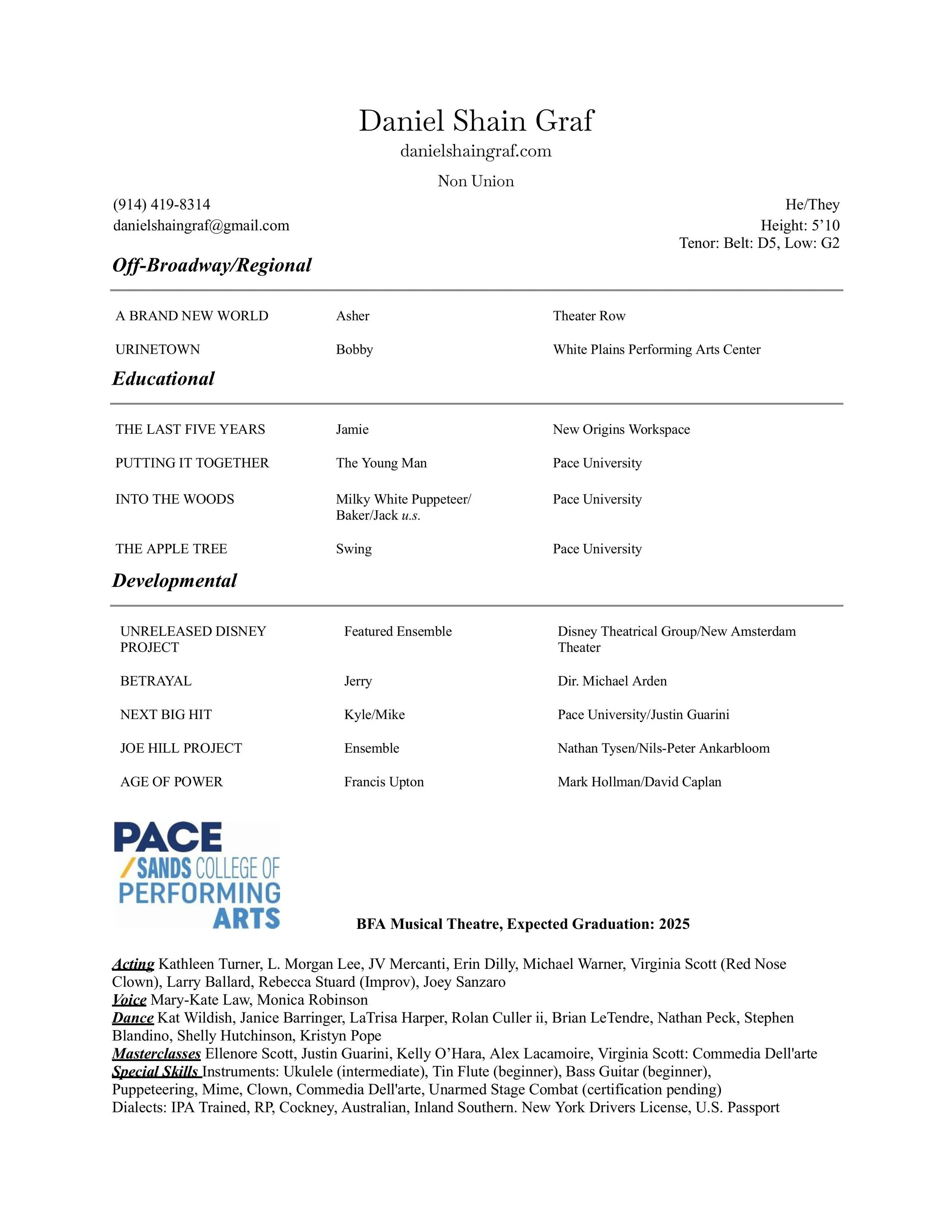 HEADSHOT & RESUME — DANIEL SHAIN GRAF