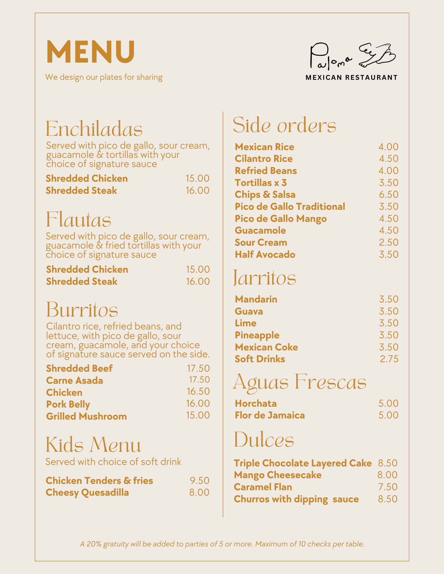 Menu | Discover Delicious Mexican Flavors — Order Now — Paloma Mexican ...