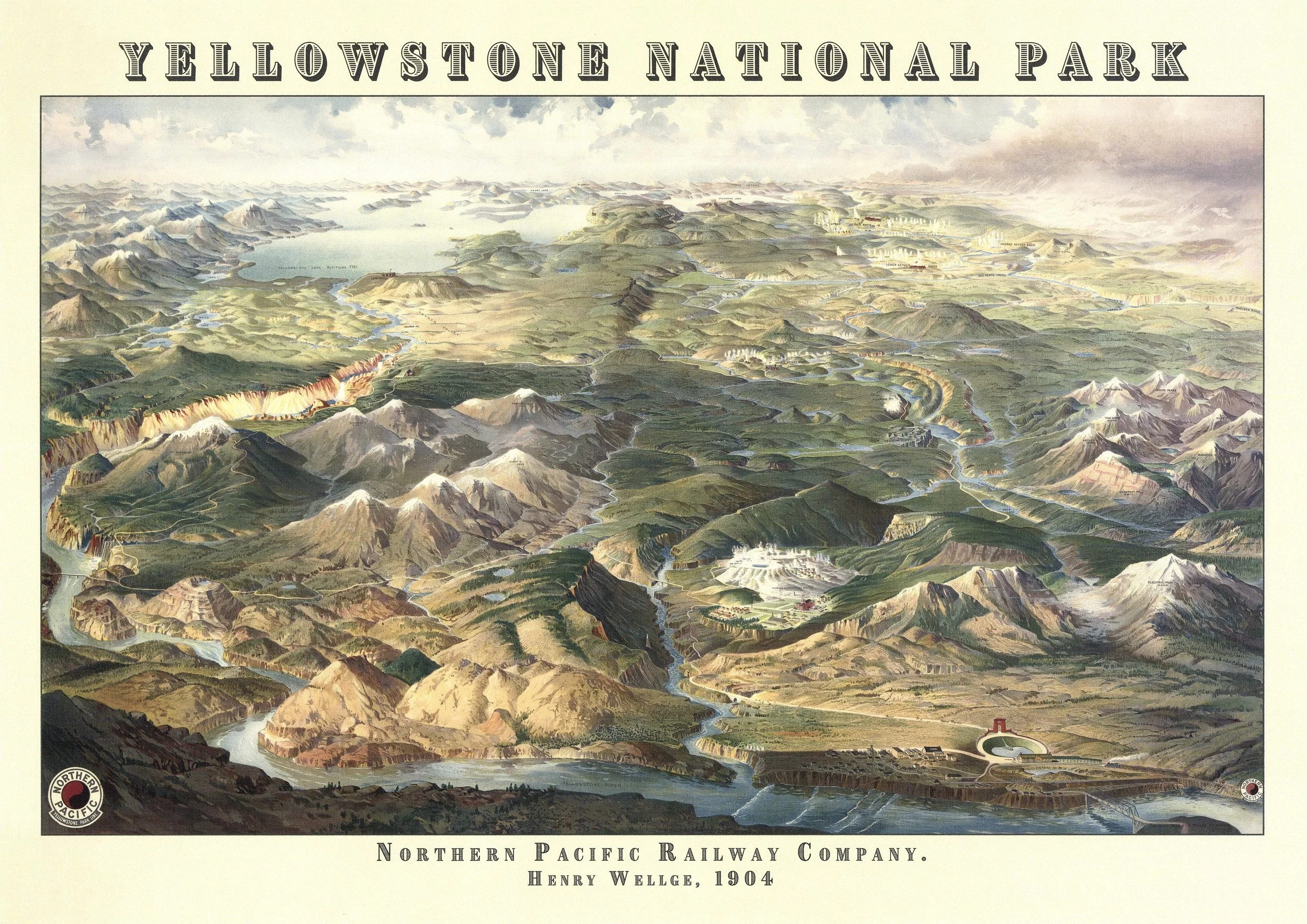 Northern Pacific Railway Map, Yellowstone National Park, 1904 - Vintage ...
