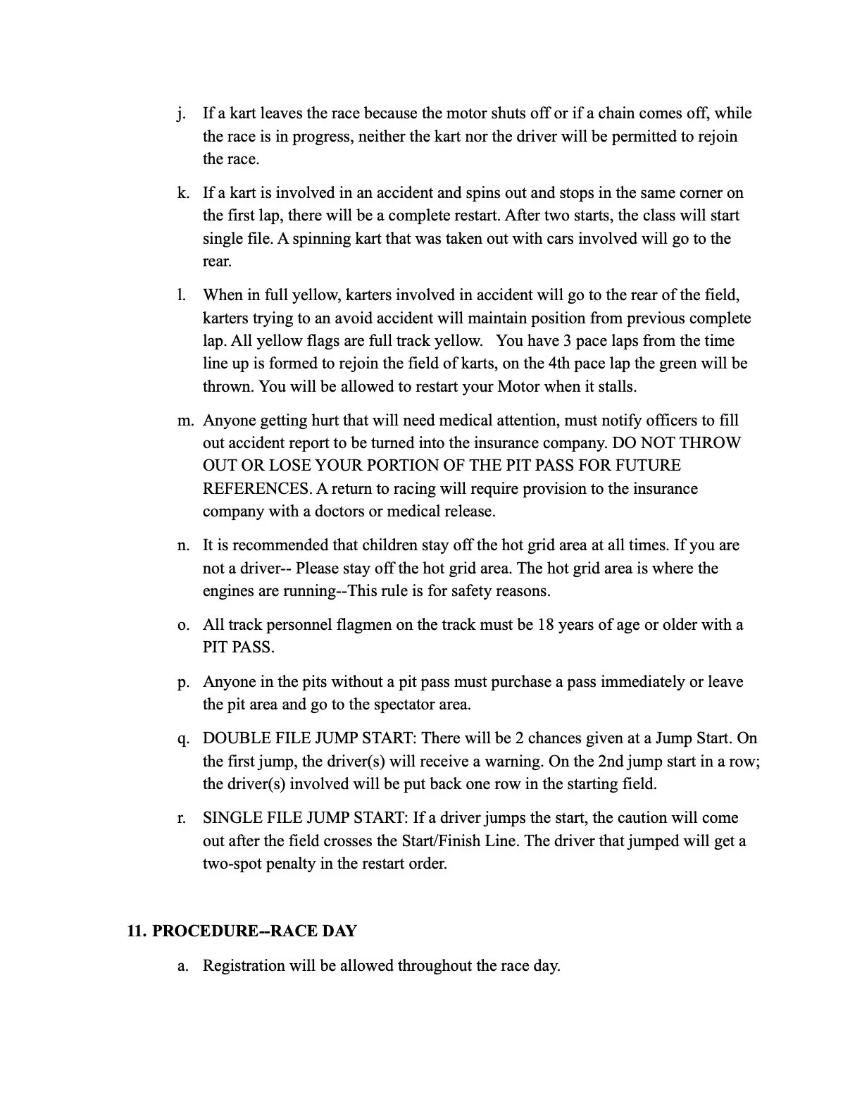 Rules — creekside kart club
