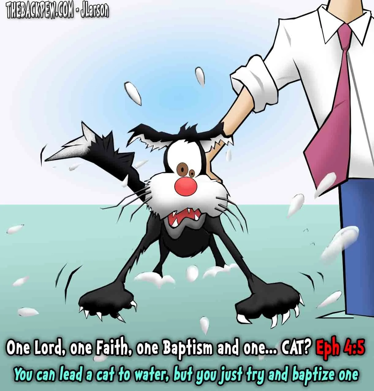 Cat Baptism Cartoon — Funny Ephesians 4:5 Parody | The Back Pew — The ...