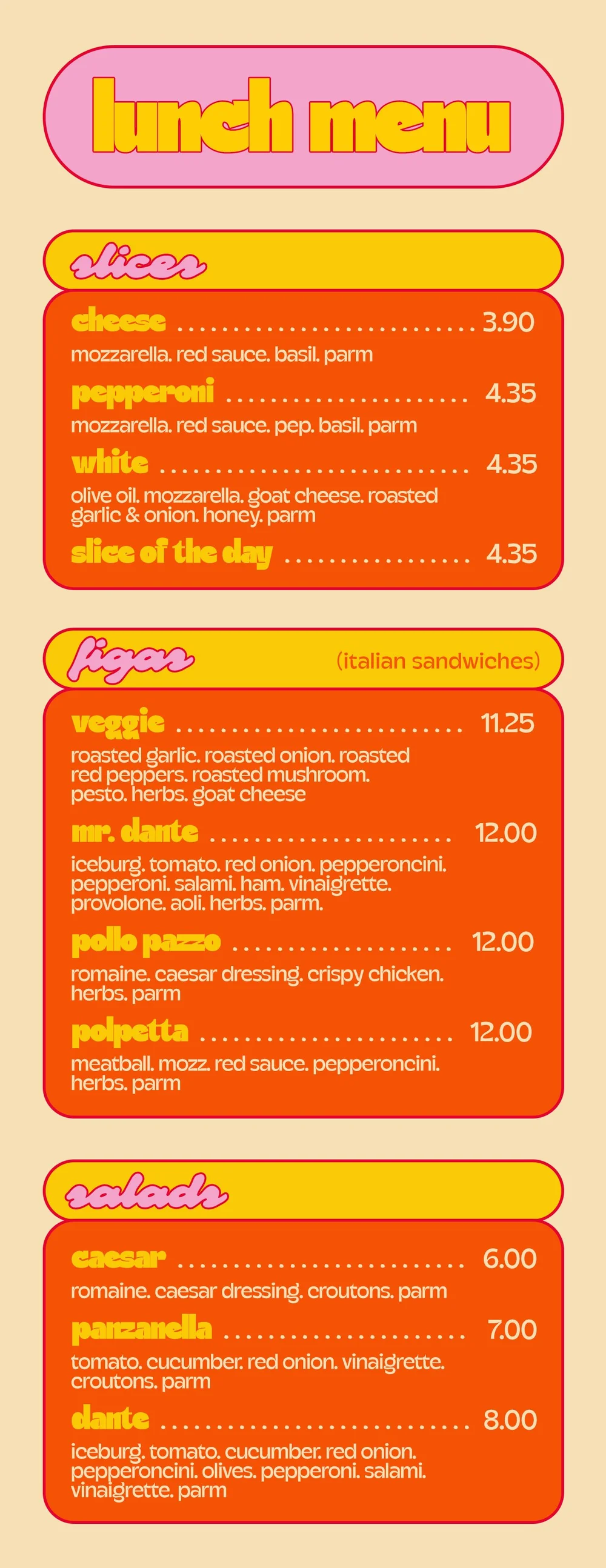 Menu — Saint Laurent Pizza