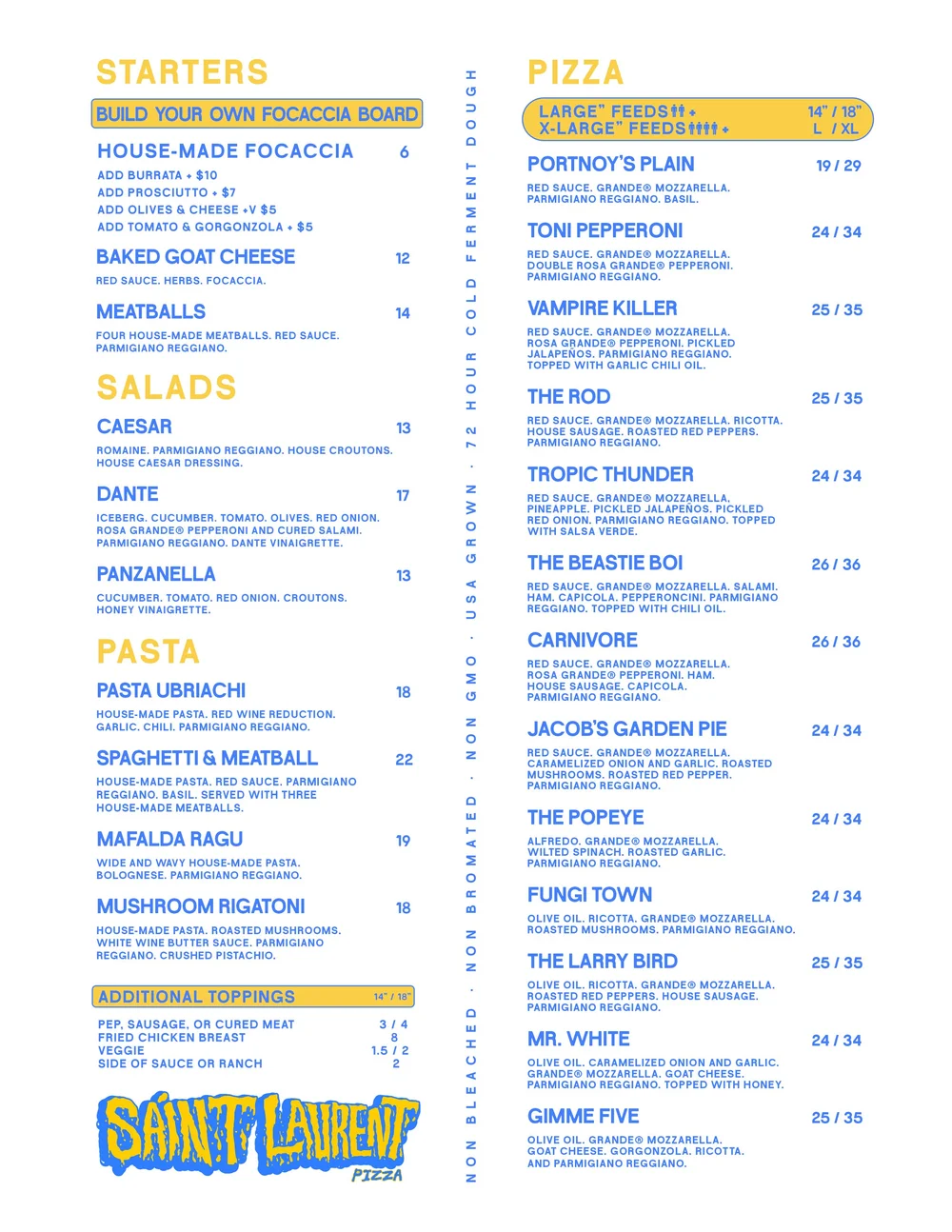 Menu — Saint Laurent Pizza