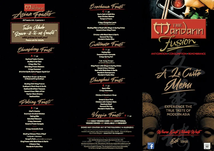 menu - The Mandarin Fusion Chinese Restaurant & Takeway in Bournemouth ...