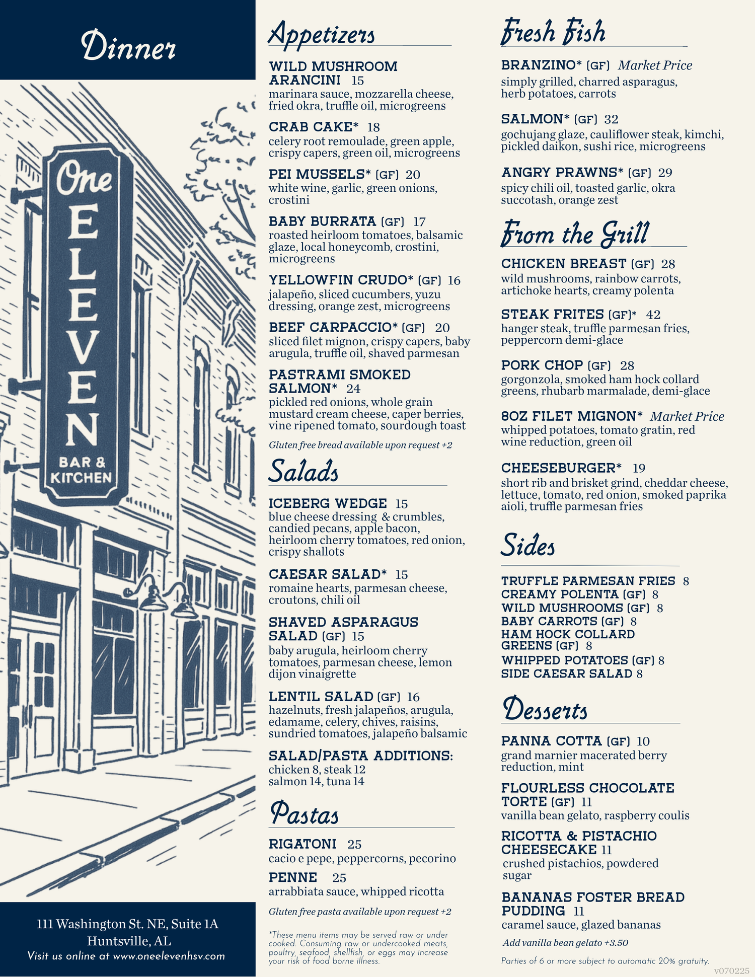 Menu — One Eleven