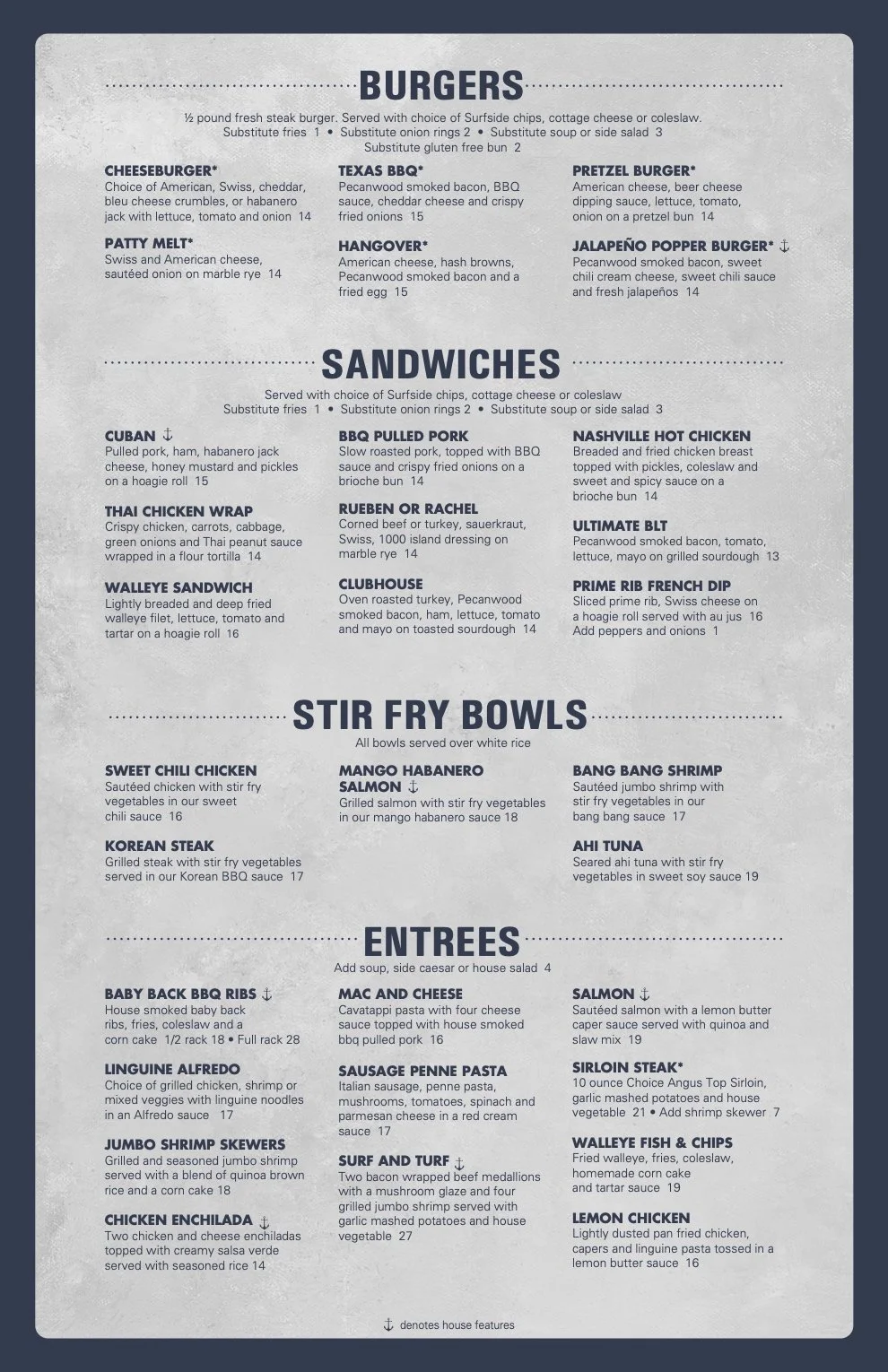 MENUS — Surfside Bar & Grill