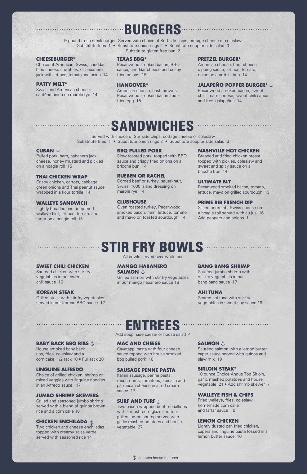 MENUS — Surfside Bar & Grill