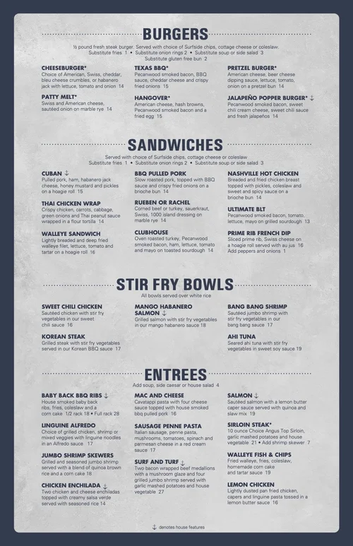 MENUS — Surfside Bar & Grill